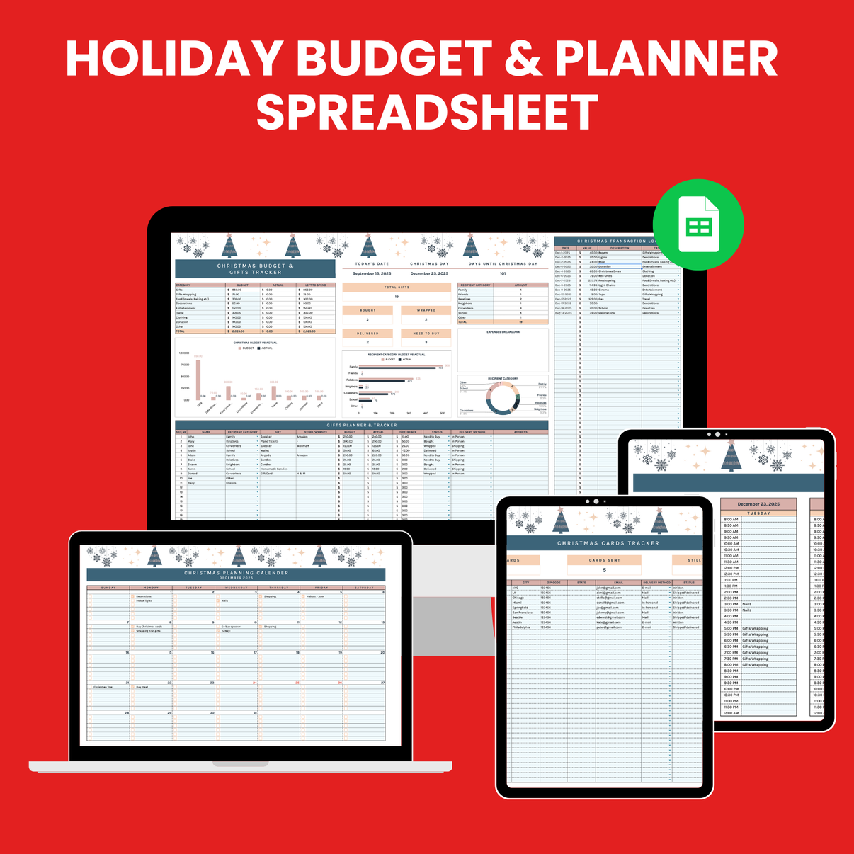 Holiday Budget Spreadsheet – Track Gifts, Spending & Christmas Plans i ...