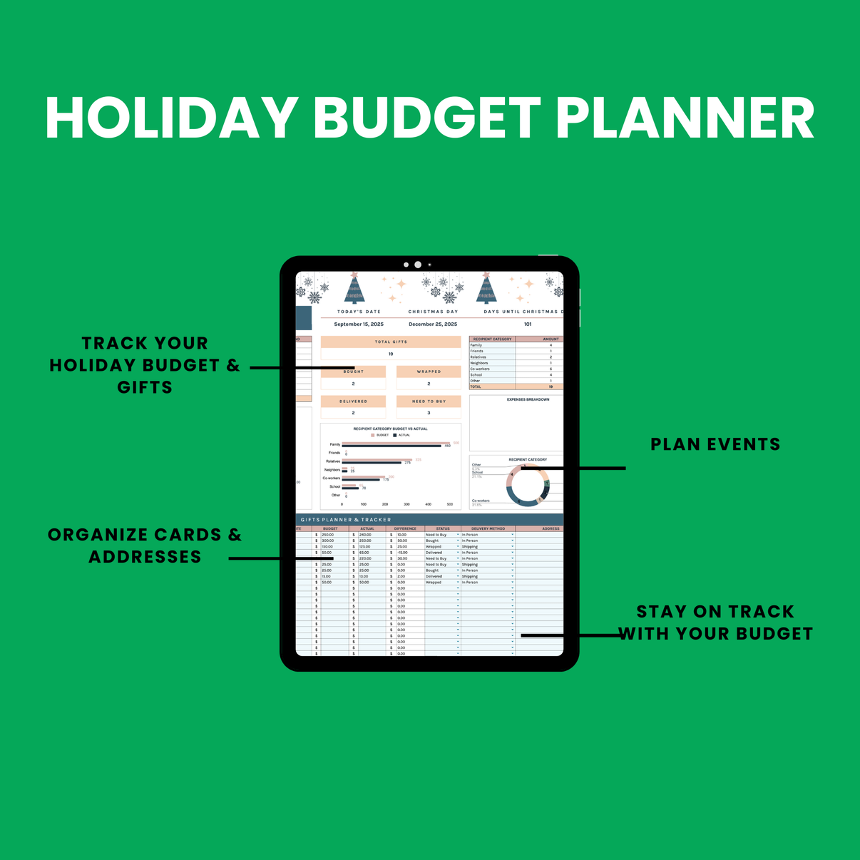 Holiday Budget Spreadsheet – Track Gifts, Spending & Christmas Plans i ...