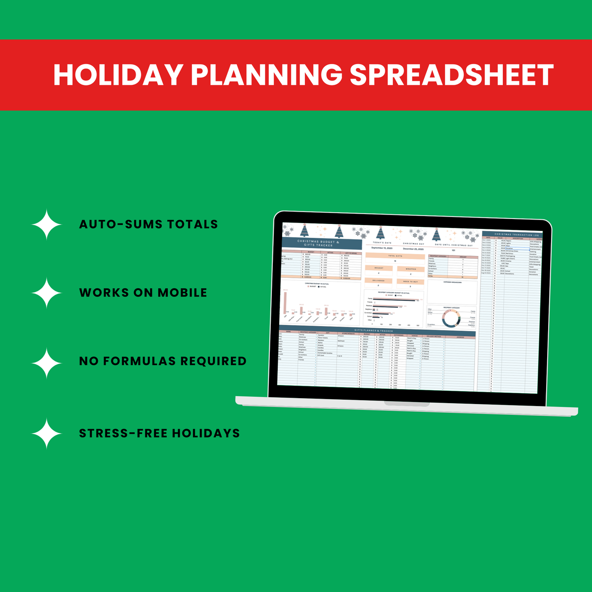 Holiday Budget Spreadsheet – Track Gifts, Spending & Christmas Plans i ...