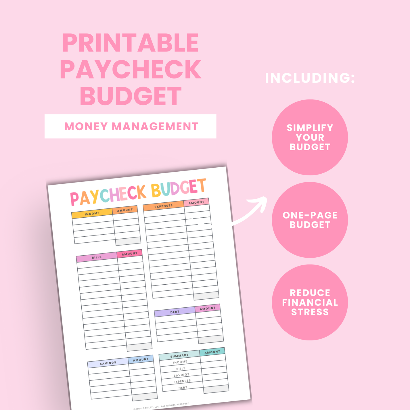 Paycheck Budget Planner: Colorful Financial Tracker Printable for Easy ...