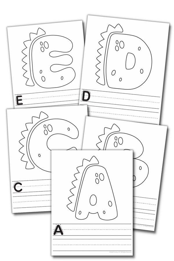 Dinosaur Alphabet Handwriting Practice Sheets - B&W [26 pages] – Addi ...