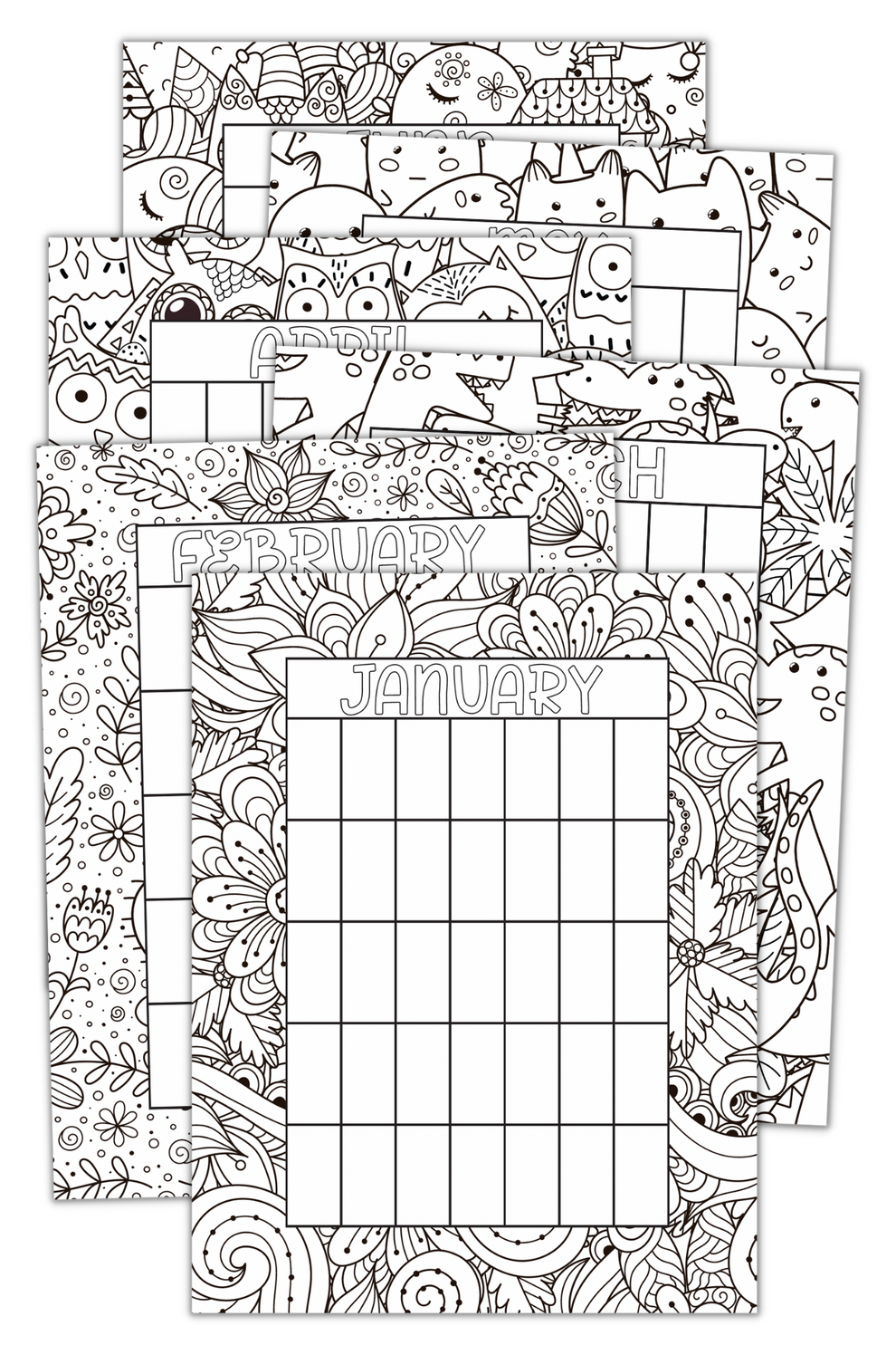 Undated Coloring Calendars - Patterns – Addi Ganley